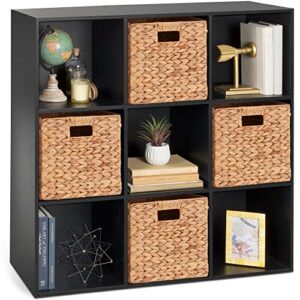 best choice products 9-cube storage shelf organizer bookshelf system, display cube shelves compartments, customizable w/ 3 removable back panels - black