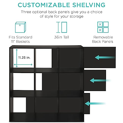 Best Choice Products 9-Cube Storage Shelf Organizer Bookshelf System, Display Cube Shelves Compartments, Customizable w/ 3 Removable Back Panels - Black