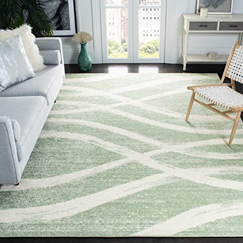 SAFAVIEH Adirondack Collection Area Rug - 8' x 10', Sage & Cream, Modern Wave Distressed Design, Non-Shedding & Easy Care, Ideal for High Traffic Areas in Living Room, Bedroom (ADR125X)