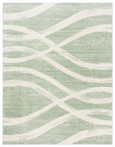 SAFAVIEH Adirondack Collection Area Rug - 8' x 10', Sage & Cream, Modern Wave Distressed Design, Non-Shedding & Easy Care, Ideal for High Traffic Areas in Living Room, Bedroom (ADR125X)