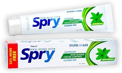 Spry Xylitol Toothpaste with Fluoride, Natural Spearmint, Anti-Cavity, 5 oz (3 Pack)