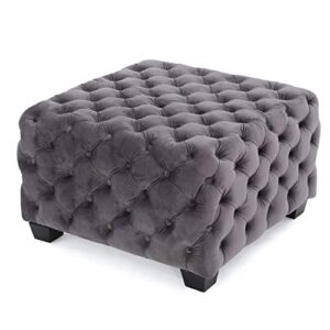 great deal furniture melvek modern glam button tufted velvet ottoman, gray and dark brown