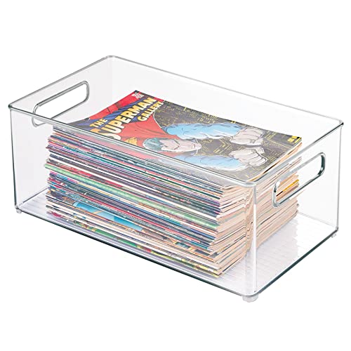 mDesign Deep Plastic Storage Organizer Container Bin, Game and Comic Organization for Cabinet, Cupboard, Playroom, Shelves, or Closet - Holds Video Games, Tablets, DVDs, Ligne Collection, Clear