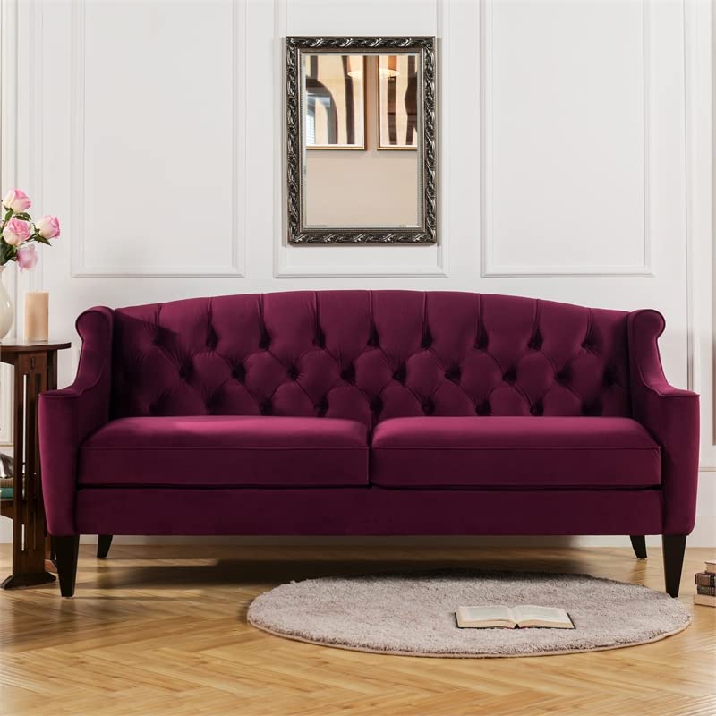 Jennifer Taylor Home Ken 74" Upholstered Button Tufted Sofa, Burgundy Velvet