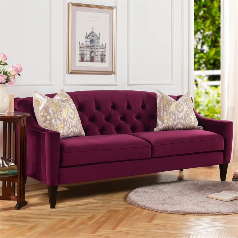 Jennifer Taylor Home Ken 74" Upholstered Button Tufted Sofa, Burgundy Velvet