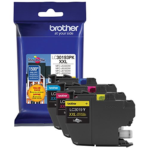 Brother Printer LC30193PK Super High Yield XXL 3 Pack Ink Cartridges- 1 Ea: Cyan/Magenta/Yellow Ink