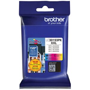 Brother Printer LC30193PK Super High Yield XXL 3 Pack Ink Cartridges- 1 Ea: Cyan/Magenta/Yellow Ink