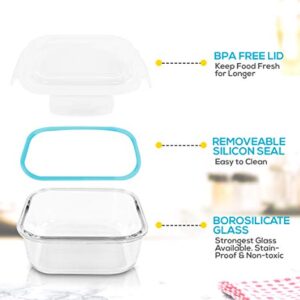 Utopia Kitchen Glass Food Storage Container Set - 18 Pieces (9 Containers and 9 Lids) - Transparent Lids - BPA Free (Blue, 18 Piece Set)