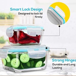 Utopia Kitchen Glass Food Storage Container Set - 18 Pieces (9 Containers and 9 Lids) - Transparent Lids - BPA Free (Blue, 18 Piece Set)