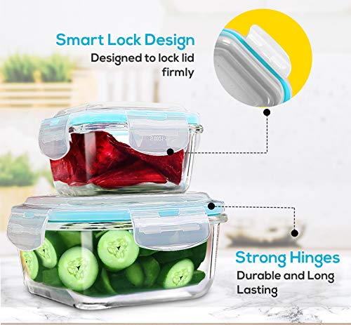 Utopia Kitchen Glass Food Storage Container Set - 18 Pieces (9 Containers and 9 Lids) - Transparent Lids - BPA Free (Blue, 18 Piece Set)