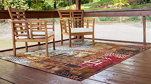 Unique Loom Outdoor Modern Collection Area Rug - Pine (5' 3" x 8' Rectangle, Multi/ Brown)