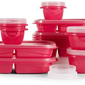 Rubbermaid TakeAlongs 2-Compartment Meal Prep and Food Storage Kit, 30 Pieces including Lids, BPA-Free Plastic, Beet Red