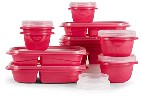 Rubbermaid TakeAlongs 2-Compartment Meal Prep and Food Storage Kit, 30 Pieces including Lids, BPA-Free Plastic, Beet Red