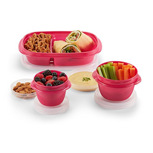 Rubbermaid TakeAlongs 2-Compartment Meal Prep and Food Storage Kit, 30 Pieces including Lids, BPA-Free Plastic, Beet Red