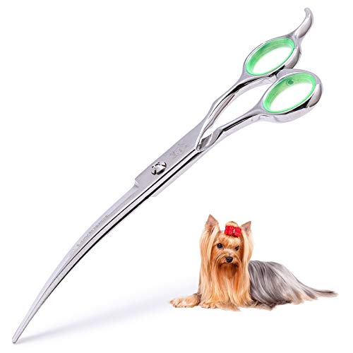 LovinPet Pet Grooming Scissors Professional Dog Cat Grooming Shears with Round Blunt Tip Stainless Steel, Dog Curved Scissors for Grooming Cats Dogs Grooming Tools