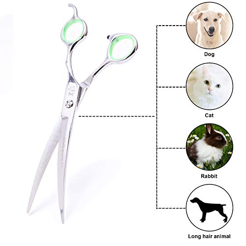 LovinPet Pet Grooming Scissors Professional Dog Cat Grooming Shears with Round Blunt Tip Stainless Steel, Dog Curved Scissors for Grooming Cats Dogs Grooming Tools