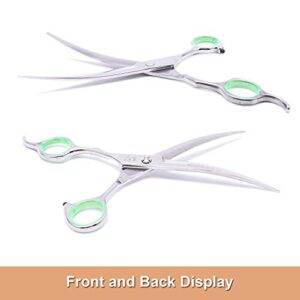 LovinPet Pet Grooming Scissors Professional Dog Cat Grooming Shears with Round Blunt Tip Stainless Steel, Dog Curved Scissors for Grooming Cats Dogs Grooming Tools