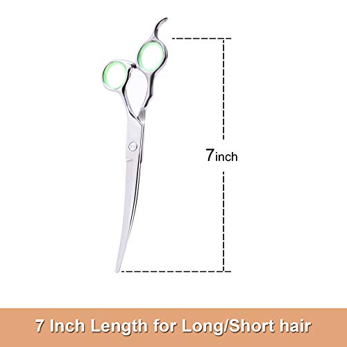 LovinPet Pet Grooming Scissors Professional Dog Cat Grooming Shears with Round Blunt Tip Stainless Steel, Dog Curved Scissors for Grooming Cats Dogs Grooming Tools