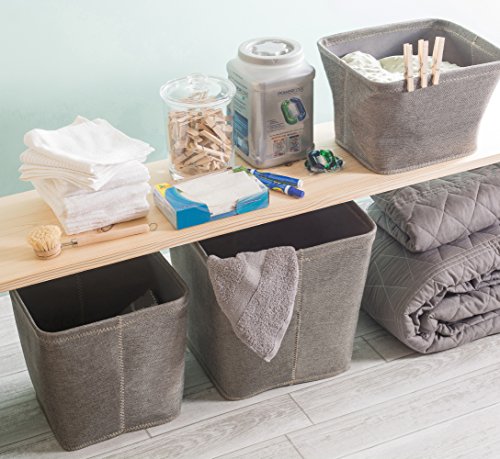 DII Variegated Trapezoid Storage Bin, Zig Zag Stitch, Gray, Small