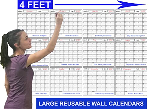 SwiftGlimpse 36x48 Large Jumbo Oversized Erasable Laminated Blank Annual Yearly Wall Calendar Poster, 12 Months, Reusable for Office, Academic, Home