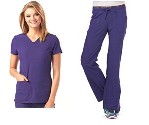 heartsoul break on through women scrubs set shaped v-neck top 20710 & drawstring pant 20110 (grape m/m)