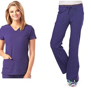 HeartSoul Break on Through Women Scrubs Set Shaped V-Neck Top 20710 & Drawstring Pant 20110 (Grape M/M)