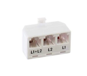 1 pack, white - 2 line phone splitter - 3 way telephone line splitter (line 1, line 2, and twin line) - dual line telephone splitter with rj11 keystone jack - phone line adapter - 1 piece, white