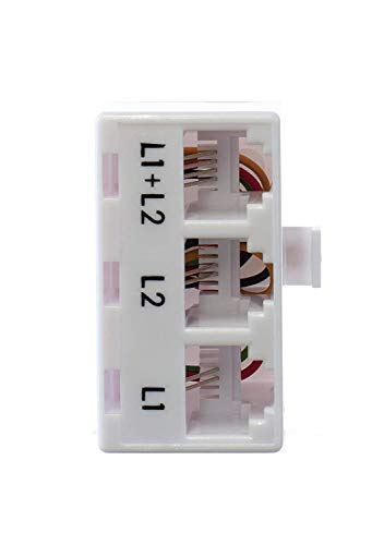 1 Pack, White - 2 Line Phone Splitter - 3 Way Telephone Line Splitter (Line 1, Line 2, and Twin Line) - Dual Line Telephone Splitter with RJ11 Keystone Jack - Phone Line Adapter - 1 Piece, White