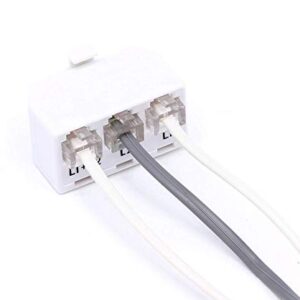 1 Pack, White - 2 Line Phone Splitter - 3 Way Telephone Line Splitter (Line 1, Line 2, and Twin Line) - Dual Line Telephone Splitter with RJ11 Keystone Jack - Phone Line Adapter - 1 Piece, White