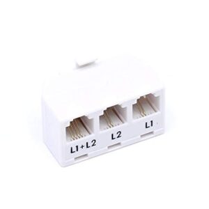 1 Pack, White - 2 Line Phone Splitter - 3 Way Telephone Line Splitter (Line 1, Line 2, and Twin Line) - Dual Line Telephone Splitter with RJ11 Keystone Jack - Phone Line Adapter - 1 Piece, White