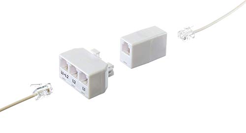 1 Pack, White - 2 Line Phone Splitter - 3 Way Telephone Line Splitter (Line 1, Line 2, and Twin Line) - Dual Line Telephone Splitter with RJ11 Keystone Jack - Phone Line Adapter - 1 Piece, White