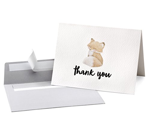 Cute Woodland Animal Thank You Cards and Gray Self Seal Envelopes 36 Pack - Opie's Paper Company