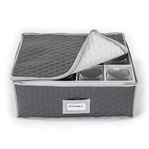 China Cup Storage Chest - Quilted Fabric Container in Gray Measuring 16" x 13" x 6"H - Perfect Storage Case for Coffee Cups - Tea Cups - Mugs