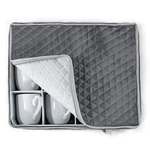 China Cup Storage Chest - Quilted Fabric Container in Gray Measuring 16" x 13" x 6"H - Perfect Storage Case for Coffee Cups - Tea Cups - Mugs