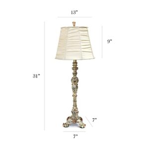 Elegant Designs LT3301-CRM Antique Style Buffet Table Lamp with Cream Ruched Shade