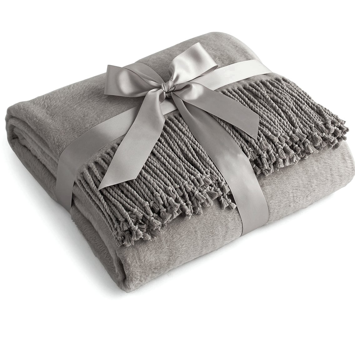 Luxury Pure 100% Mulberry Silk Throw, Genuine Natural 100% Silk Oversized Super Soft Plush Blanket in Ivory or Beige (Grey)