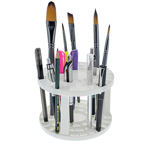 U.S. Art Supply Plastic Artist Round 50 Hole Paint Brush Holder and Organizer - Rack Holds Paintbrushes, Makeup Cosmetic Brushes, Pencils, Pens, Markers, Art Tools, Desk Stand - Students, Teachers