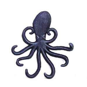 Handcrafted Nautical Decor Rustic Dark Blue Cast Iron Wall Mounted Decorative Octopus Hooks 7" - Cast Iron