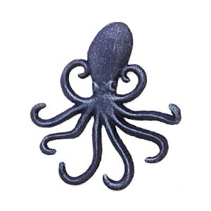 Handcrafted Nautical Decor Rustic Dark Blue Cast Iron Wall Mounted Decorative Octopus Hooks 7" - Cast Iron