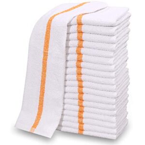 12 PC New Cotton Blend White Restaurant Bar Mops Kitchen Towels (1 Dozen) (12, Gold Stripe)