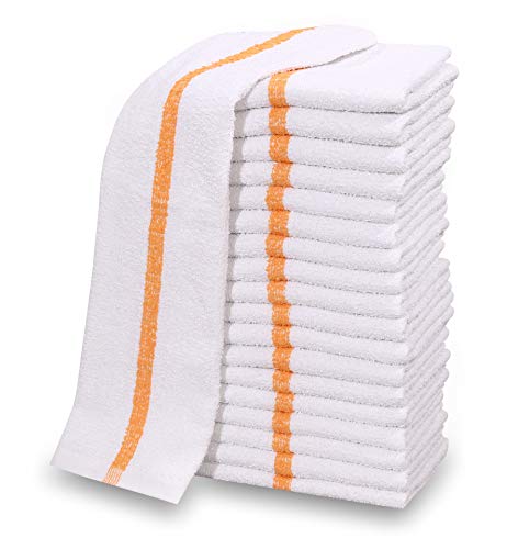 12 PC New Cotton Blend White Restaurant Bar Mops Kitchen Towels (1 Dozen) (12, Gold Stripe)