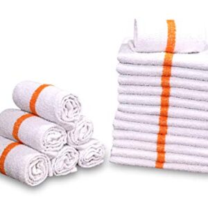 12 PC New Cotton Blend White Restaurant Bar Mops Kitchen Towels (1 Dozen) (12, Gold Stripe)