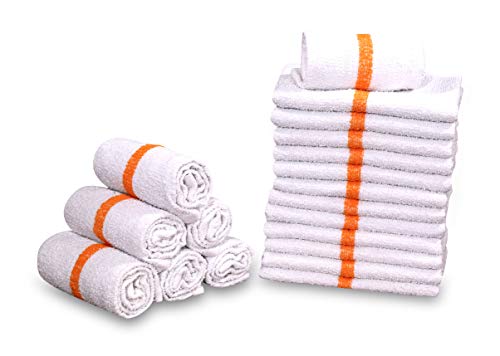 12 PC New Cotton Blend White Restaurant Bar Mops Kitchen Towels (1 Dozen) (12, Gold Stripe)