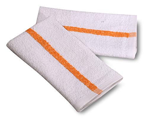 12 PC New Cotton Blend White Restaurant Bar Mops Kitchen Towels (1 Dozen) (12, Gold Stripe)