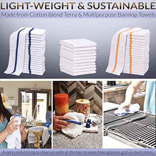 12 PC New Cotton Blend White Restaurant Bar Mops Kitchen Towels (1 Dozen) (12, Gold Stripe)