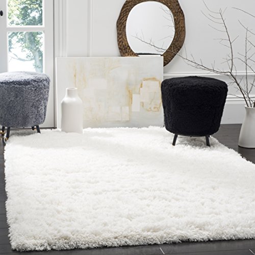 SAFAVIEH Polar Shag Collection Area Rug - 8' x 10', White, Solid Glam Design, Non-Shedding & Easy Care, 3-inch Thick Ideal for High Traffic Areas in Living Room, Bedroom (PSG800B)