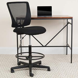 flash furniture harper ergonomic mid-back mesh drafting chair with black fabric seat and adjustable foot ring