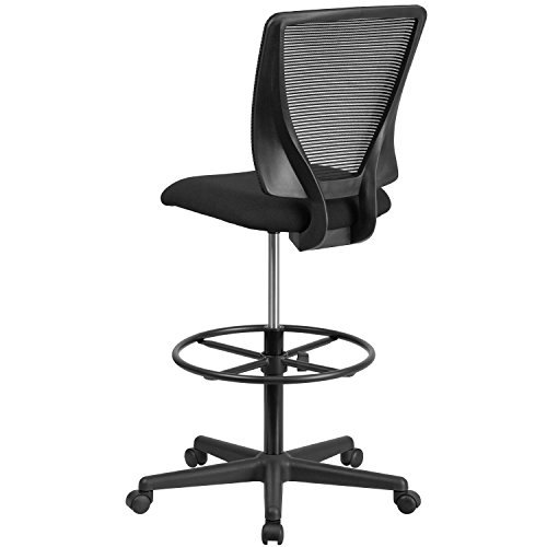 Flash Furniture Harper Ergonomic Mid-Back Mesh Drafting Chair with Black Fabric Seat and Adjustable Foot Ring