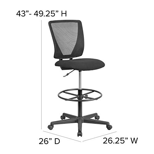 Flash Furniture Harper Ergonomic Mid-Back Mesh Drafting Chair with Black Fabric Seat and Adjustable Foot Ring