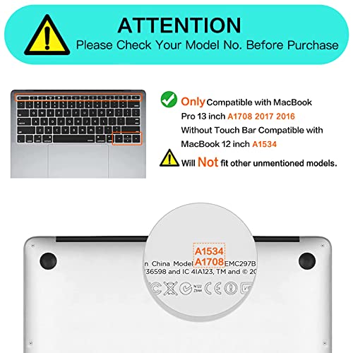 MOSISO Silicone Keyboard Cover Protective Skin Compatible with MacBook Pro 13 inch 2017 2016 Release A1708 Without Touch Bar & Compatible with MacBook 12 inch A1534, Black